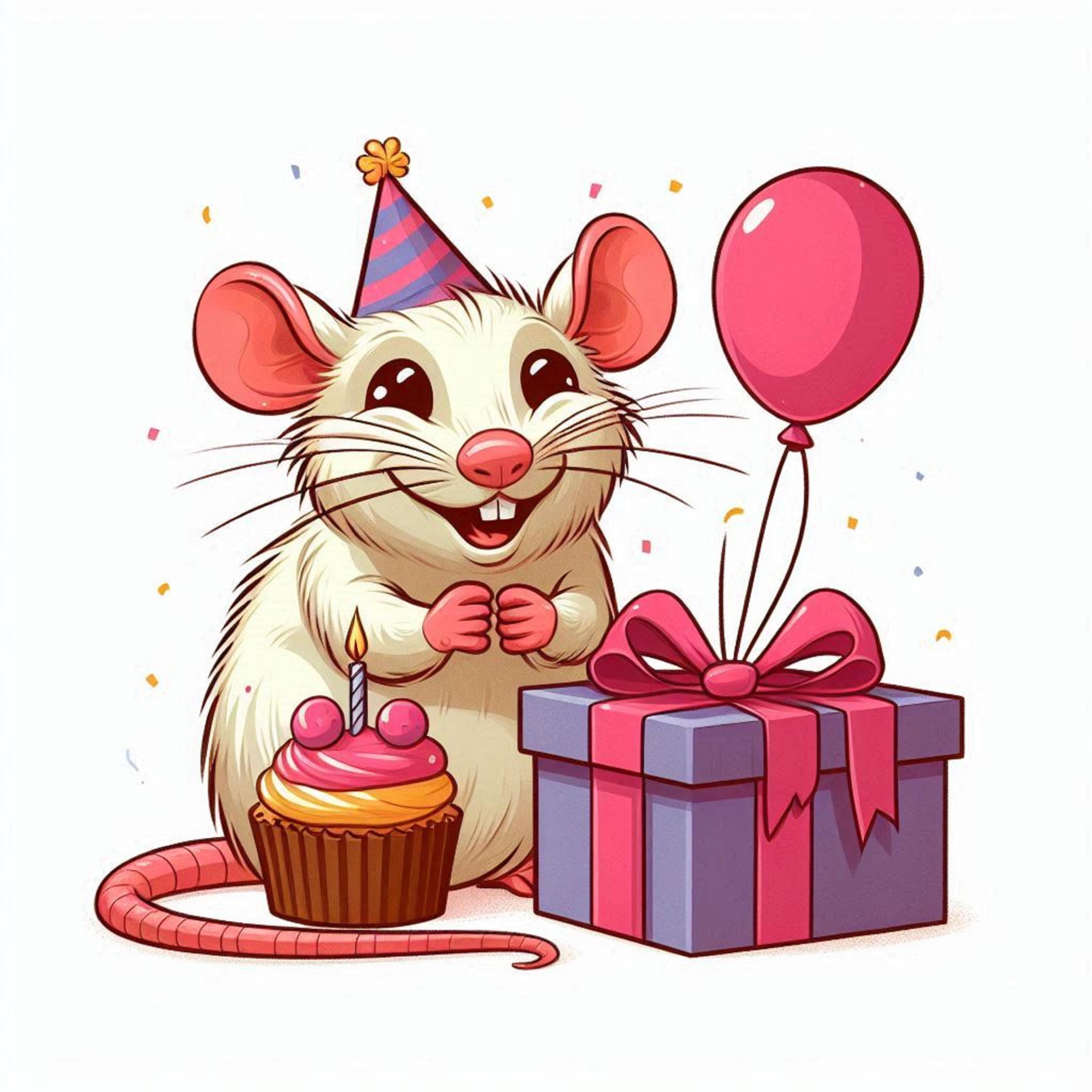 10 Cute Birthday Rat Cliparts – Digital JPG Graphics – Instant Download ...