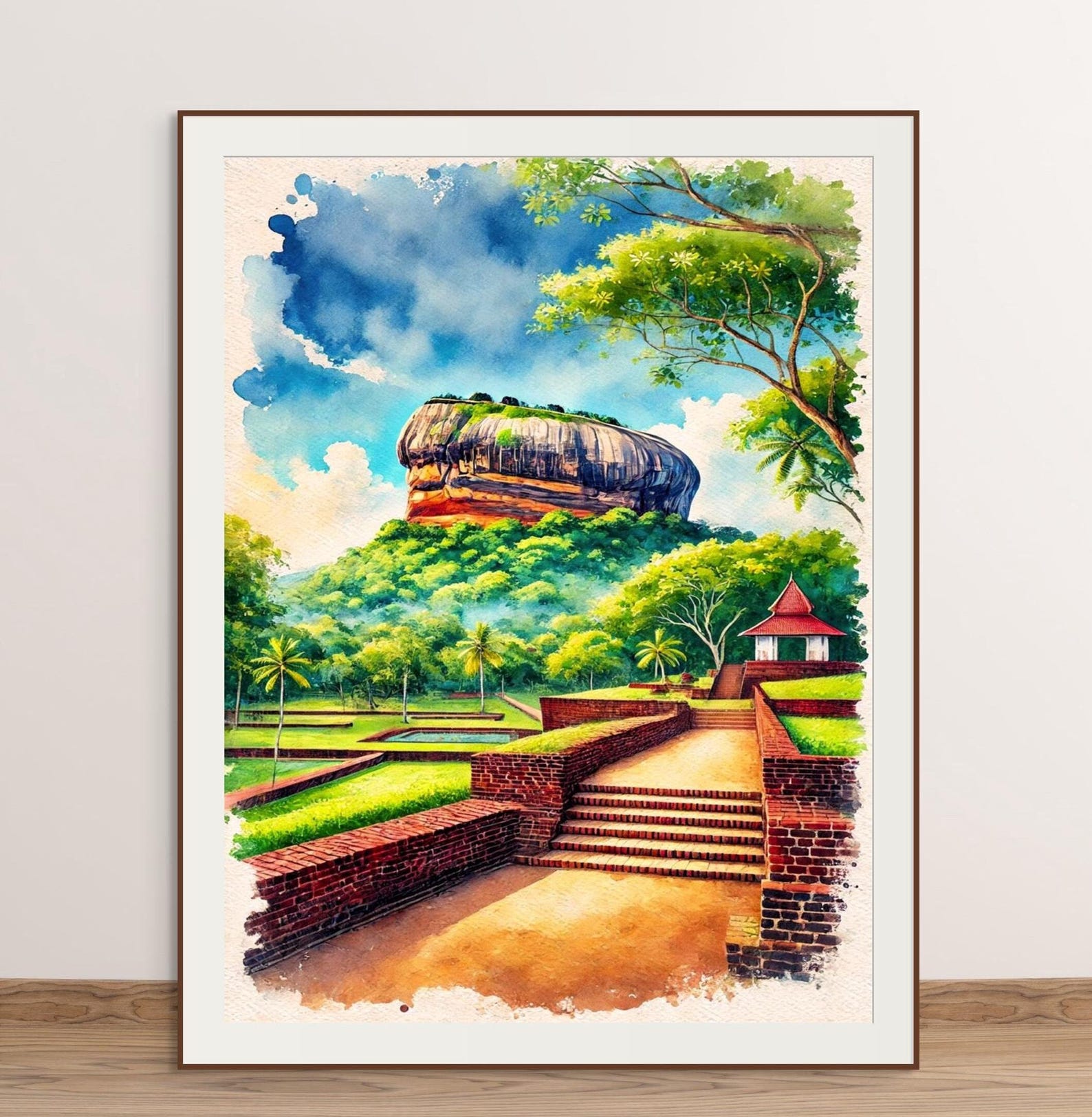 Lion Rock Print, Sigiriya Poster, Sri Lanka Wall Art, Watercolor Print ...