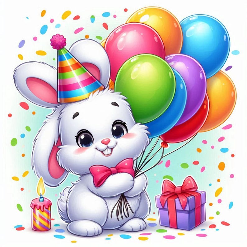 SET OF 12 Birthday Bunny Cliparts – Digital JPG Graphics – Scrapbooking ...