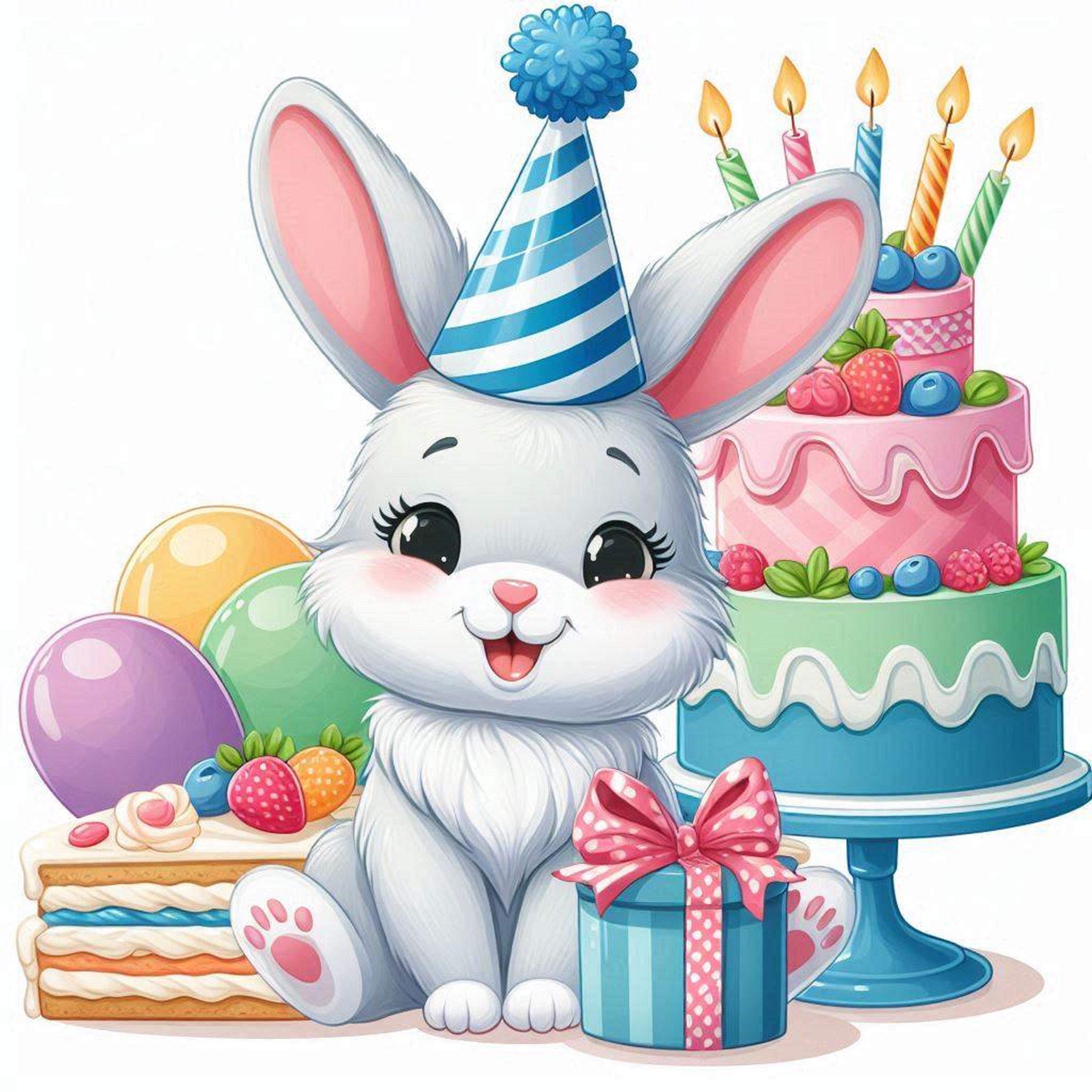 SET OF 12 Birthday Bunny Cliparts – Digital JPG Graphics – Scrapbooking ...
