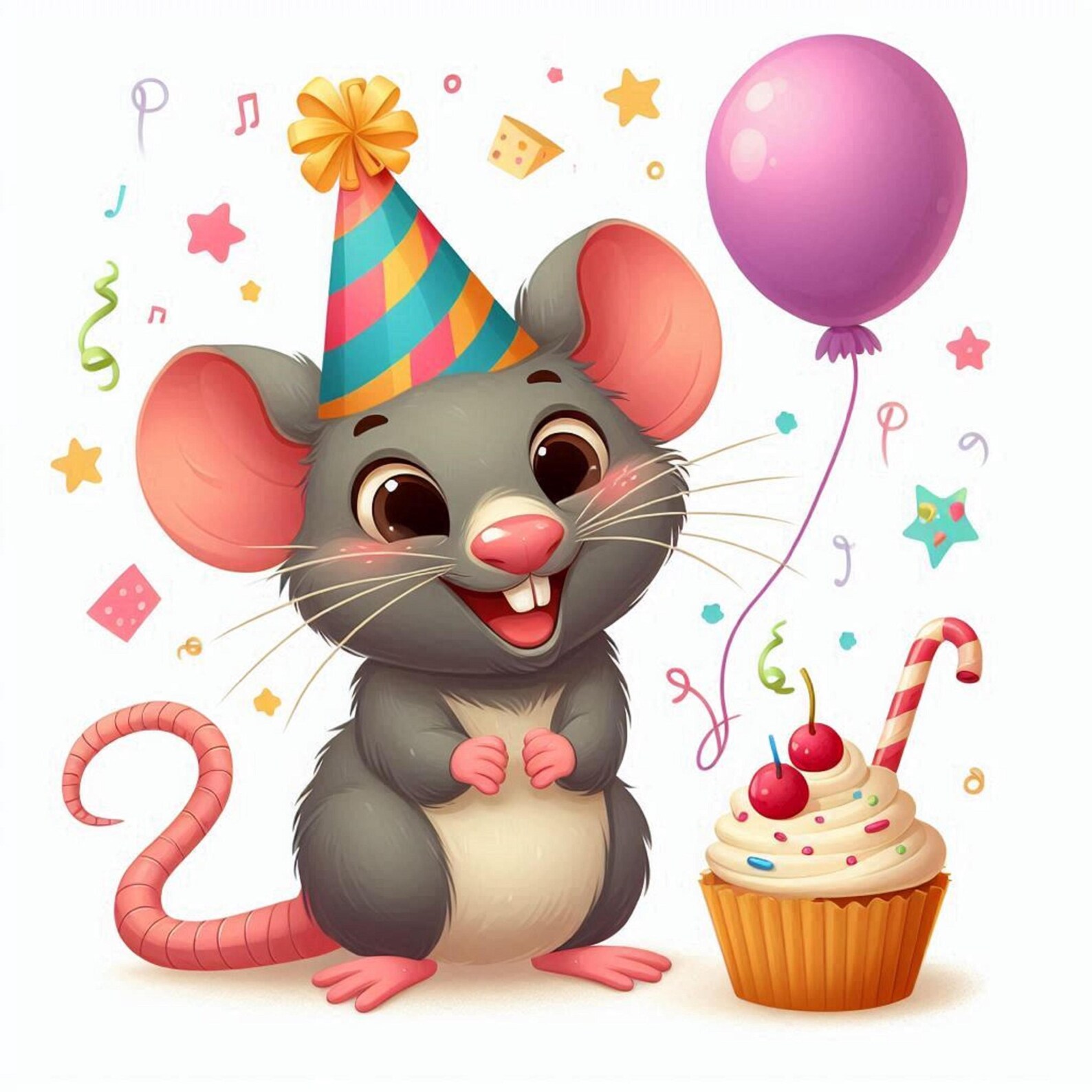 10 Cute Birthday Rat Cliparts – Digital JPG Graphics – Instant Download ...