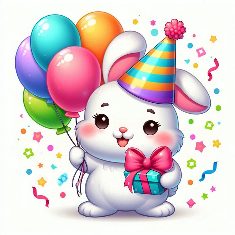 SET OF 12 Birthday Bunny Cliparts – Digital JPG Graphics – Scrapbooking ...