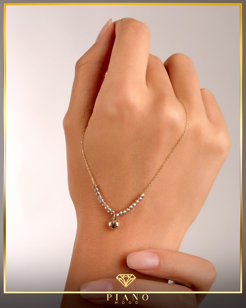 14K Yellow Gold Necklace Chopin Chain Jewelry Gift Heart Pendant. Heart ...