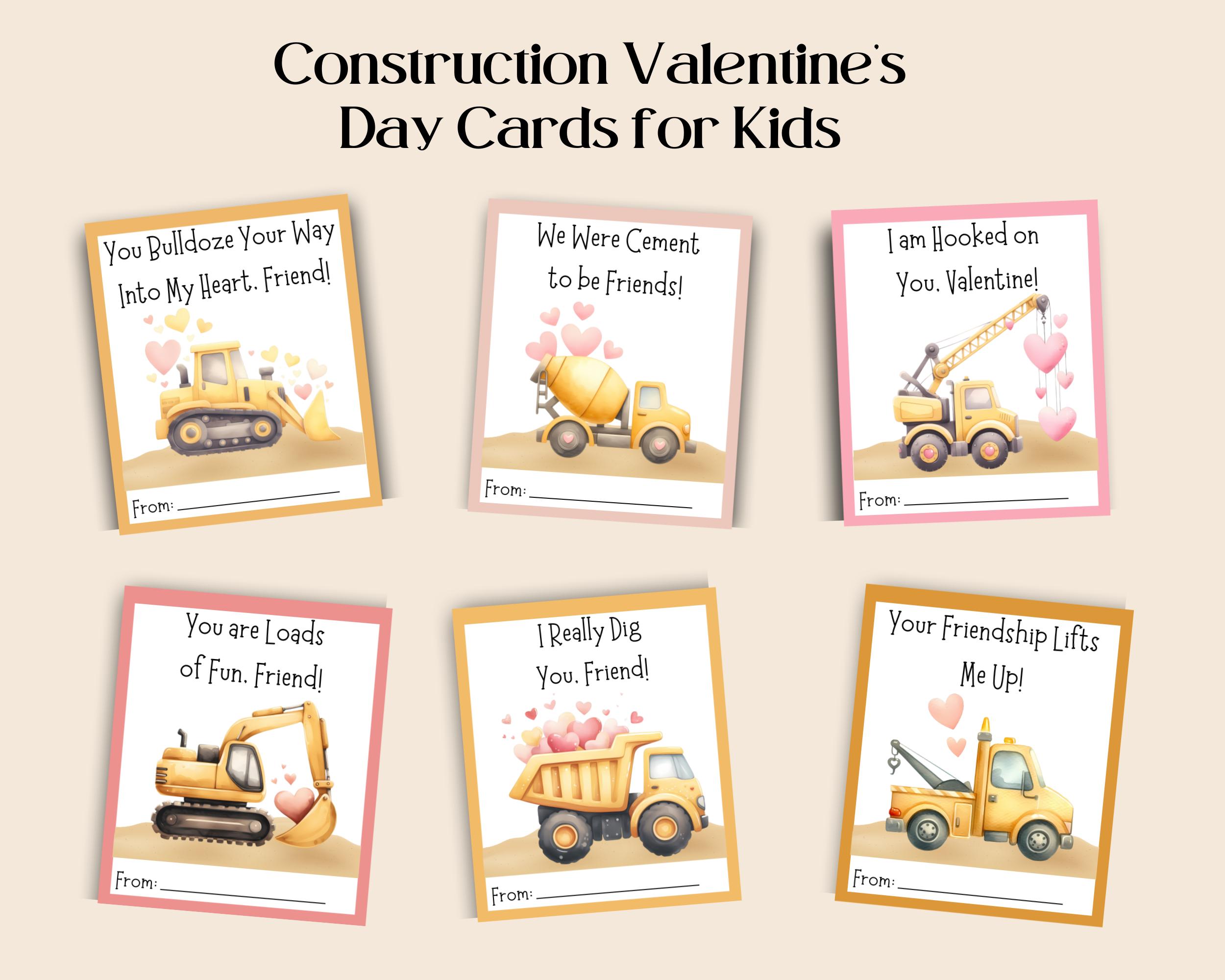 Printable Construction Vehicle Valentine's Day Cards, Printable ...
