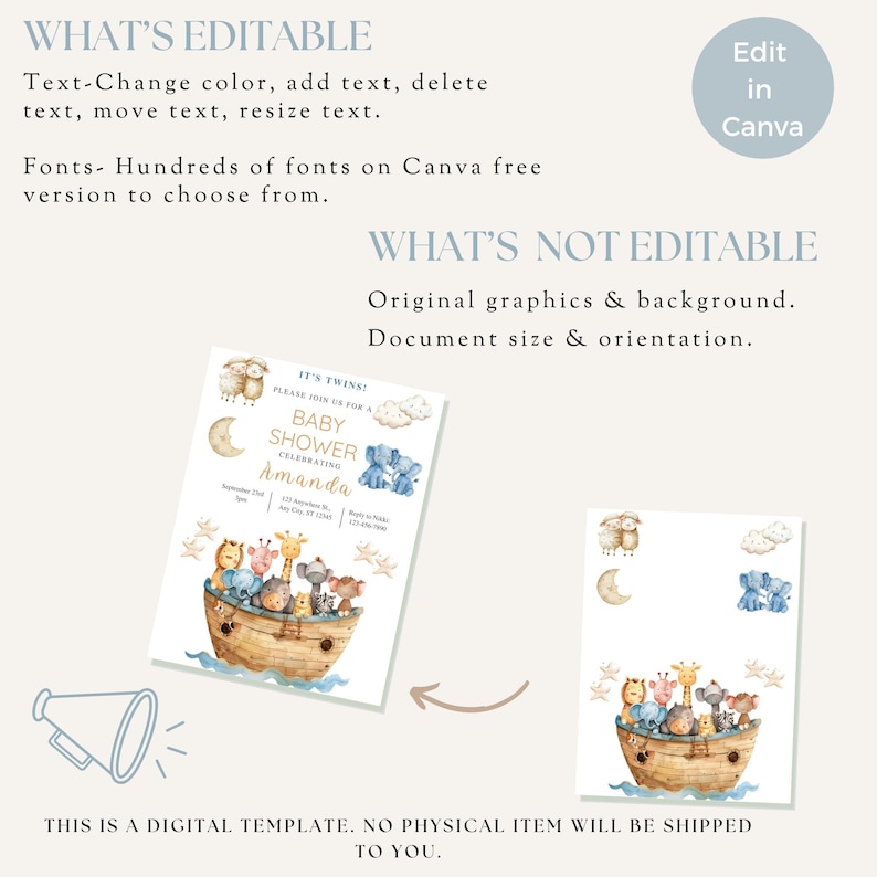 Noah's Ark Twin Baby Shower Bundle, Baby Shower, Baby Shower Invite ...