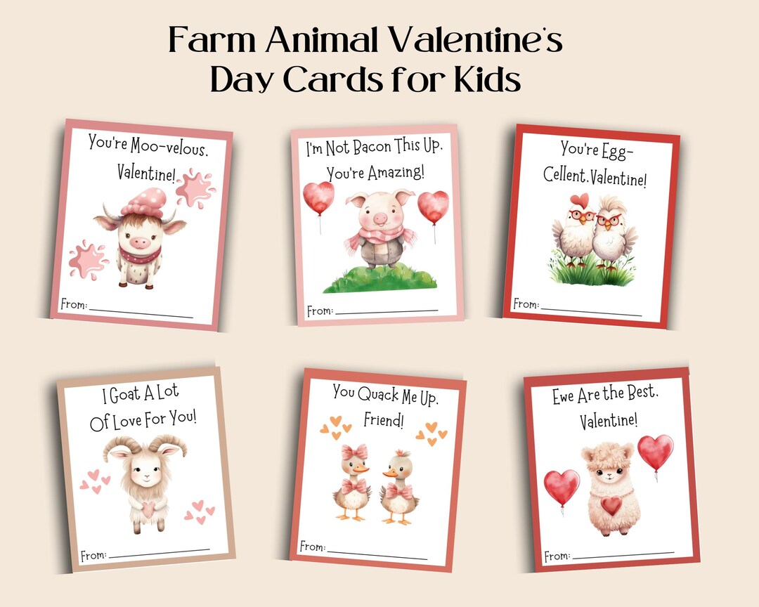 Printable Farm Animal Valentine's Day Cards, Printable Valentine Cards ...