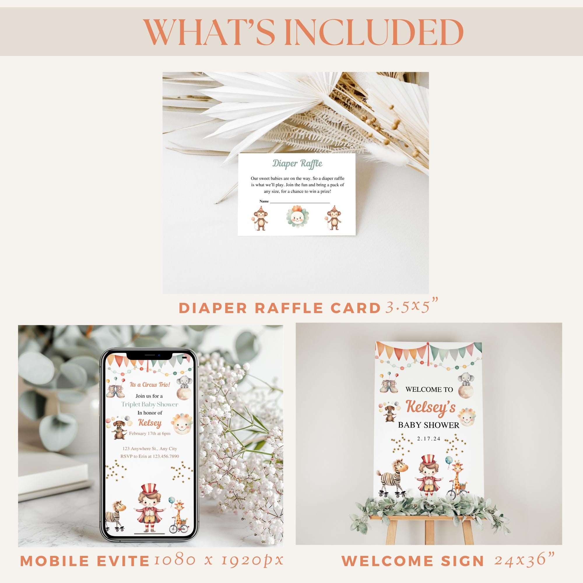 Circus Triplet Baby Shower Bundle, Circus Baby Shower, Baby Shower ...