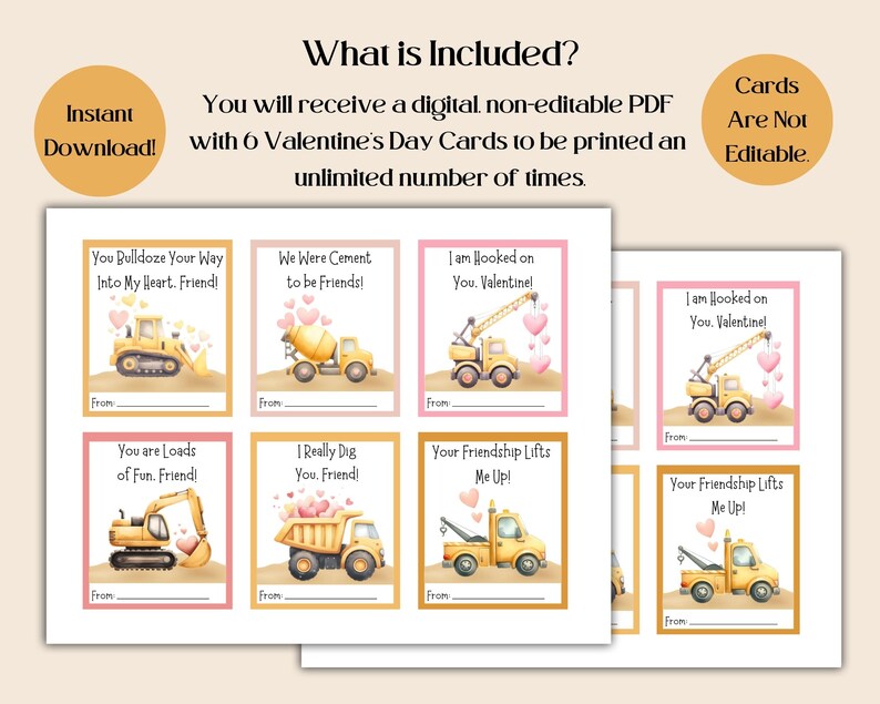 Printable Construction Vehicle Valentine's Day Cards, Printable ...