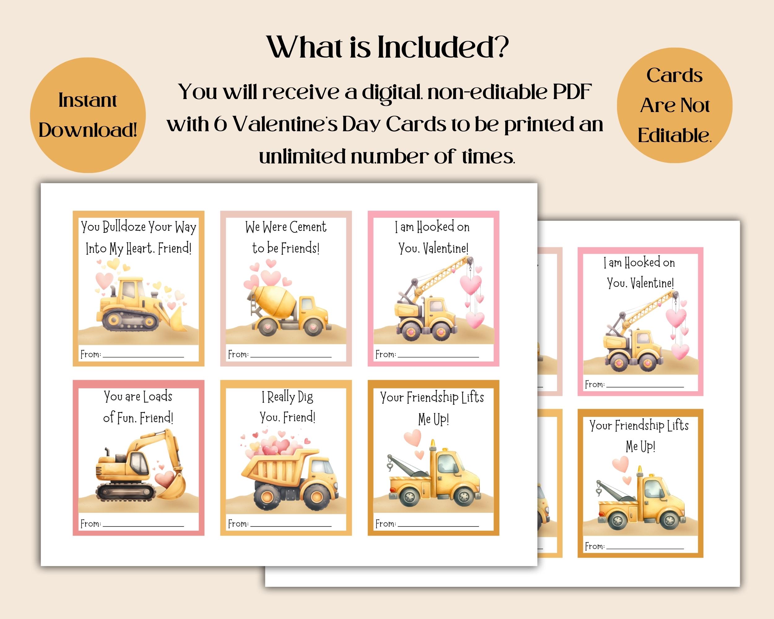 Printable Construction Vehicle Valentine's Day Cards, Printable ...