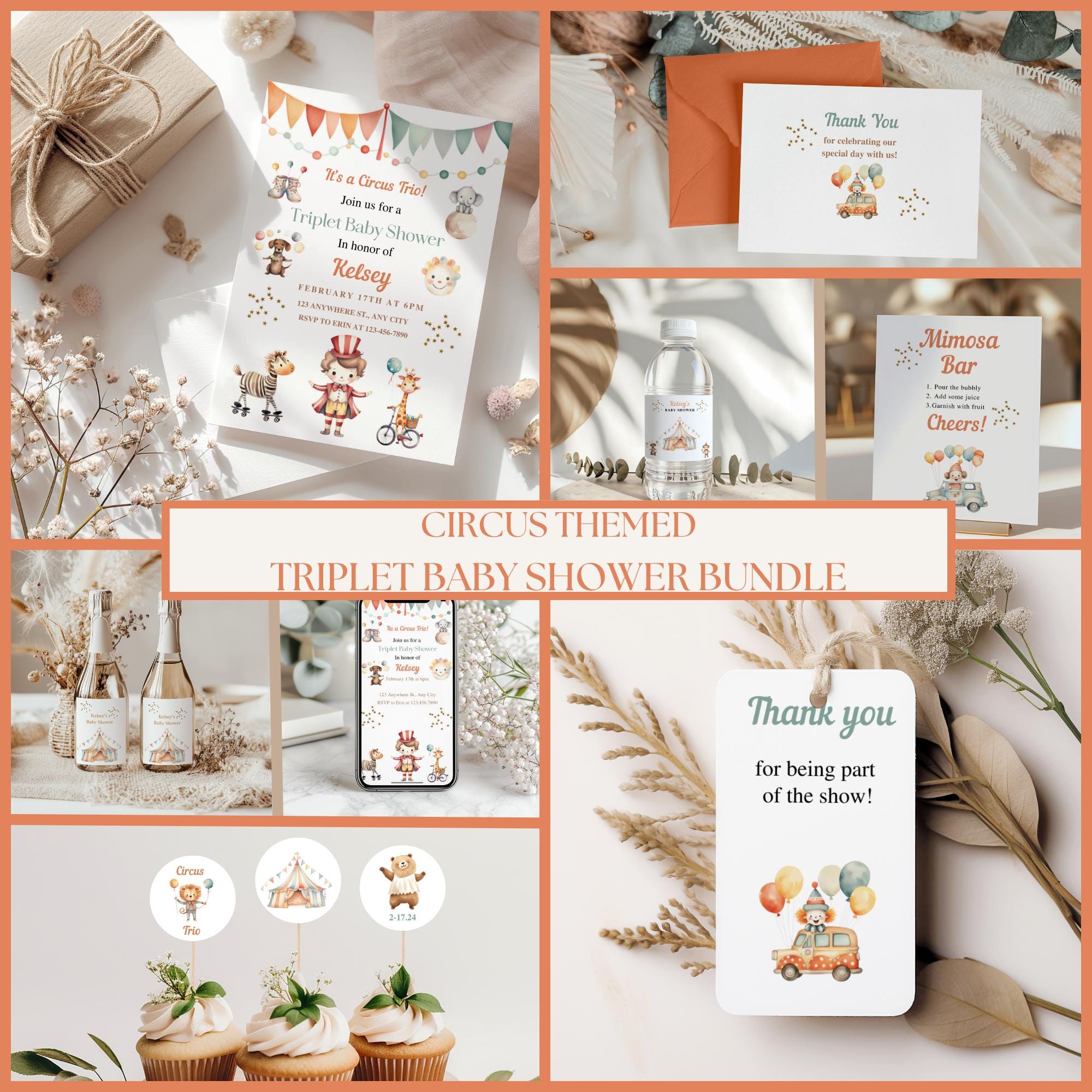 Circus Triplet Baby Shower Bundle, Circus Baby Shower, Baby Shower ...