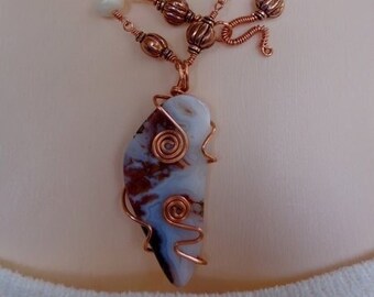 Dragon Necklace Made of Copper With Agate and Labradorite - Etsy