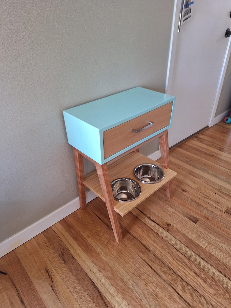 Dog Feeding Station With Food Storage Drawer/ Pet Feeder - Ocean Mist ...
