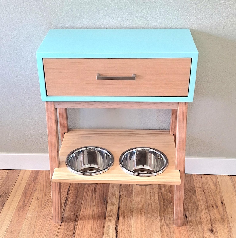 Dog Feeding Station With Food Storage Drawer/ Pet Feeder - Ocean Mist ...