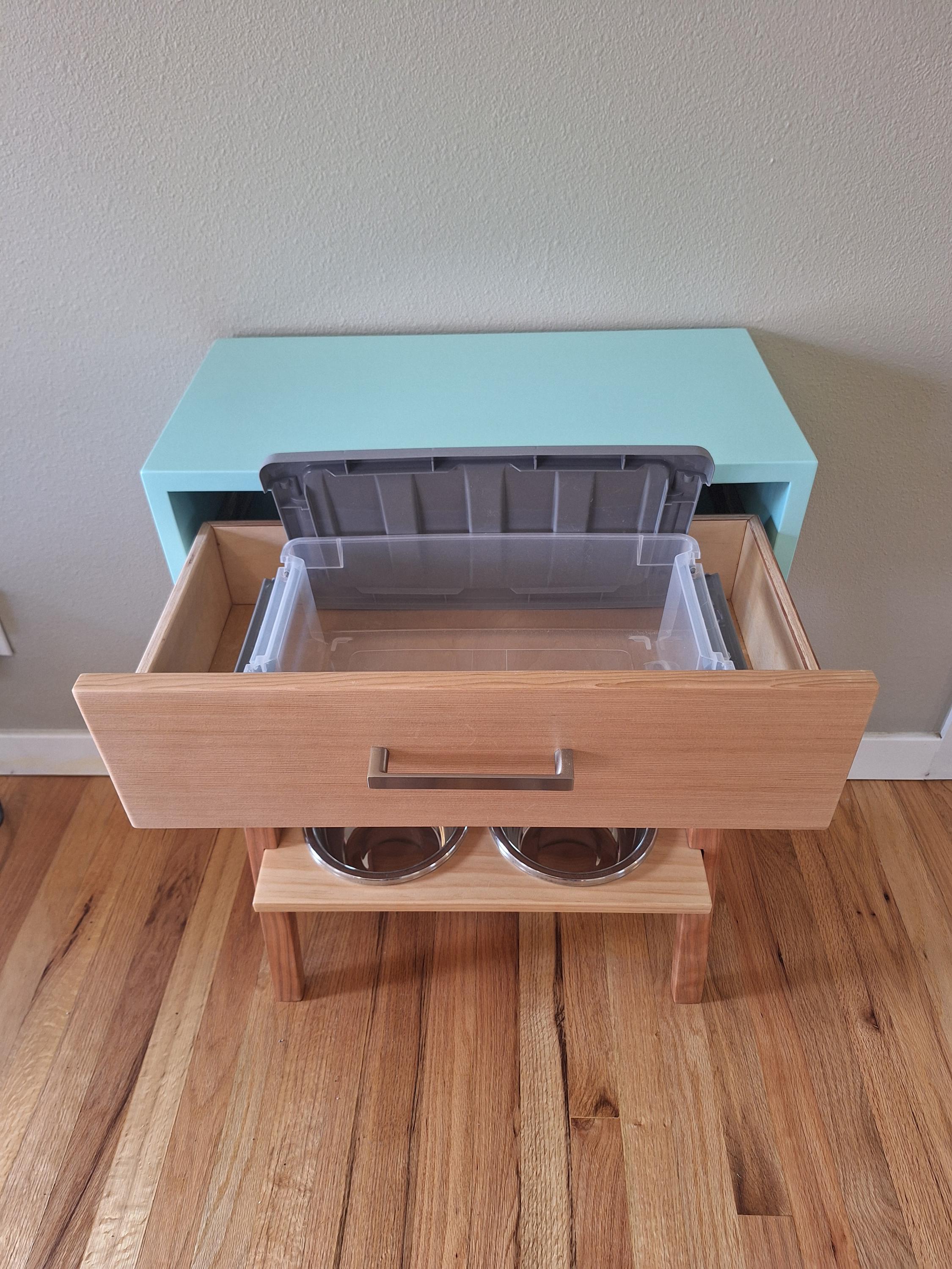 Dog Feeding Station With Food Storage Drawer/ Pet Feeder - Ocean Mist ...