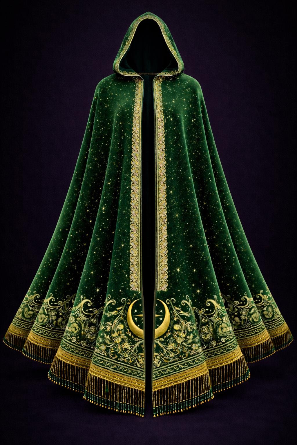 Emerald Green Velvet Hooded Cloak | Gold Embroidery, Celestial Cape - Etsy
