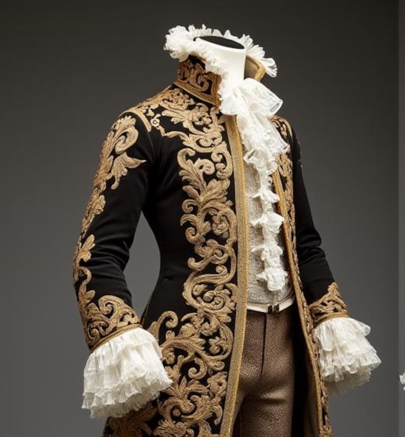 Customized Men Rococo Baroque Long Coat Only Historical Clothing Black Velvet Cosplay Gala Event ...