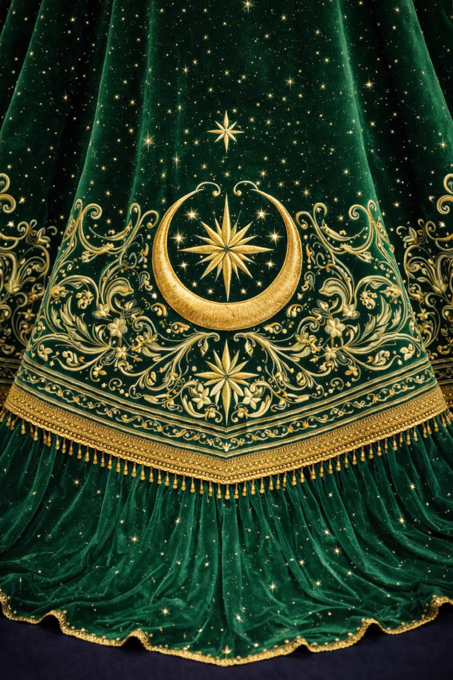 Emerald Green Velvet Hooded Cloak | Gold Embroidery, Celestial Cape - Etsy