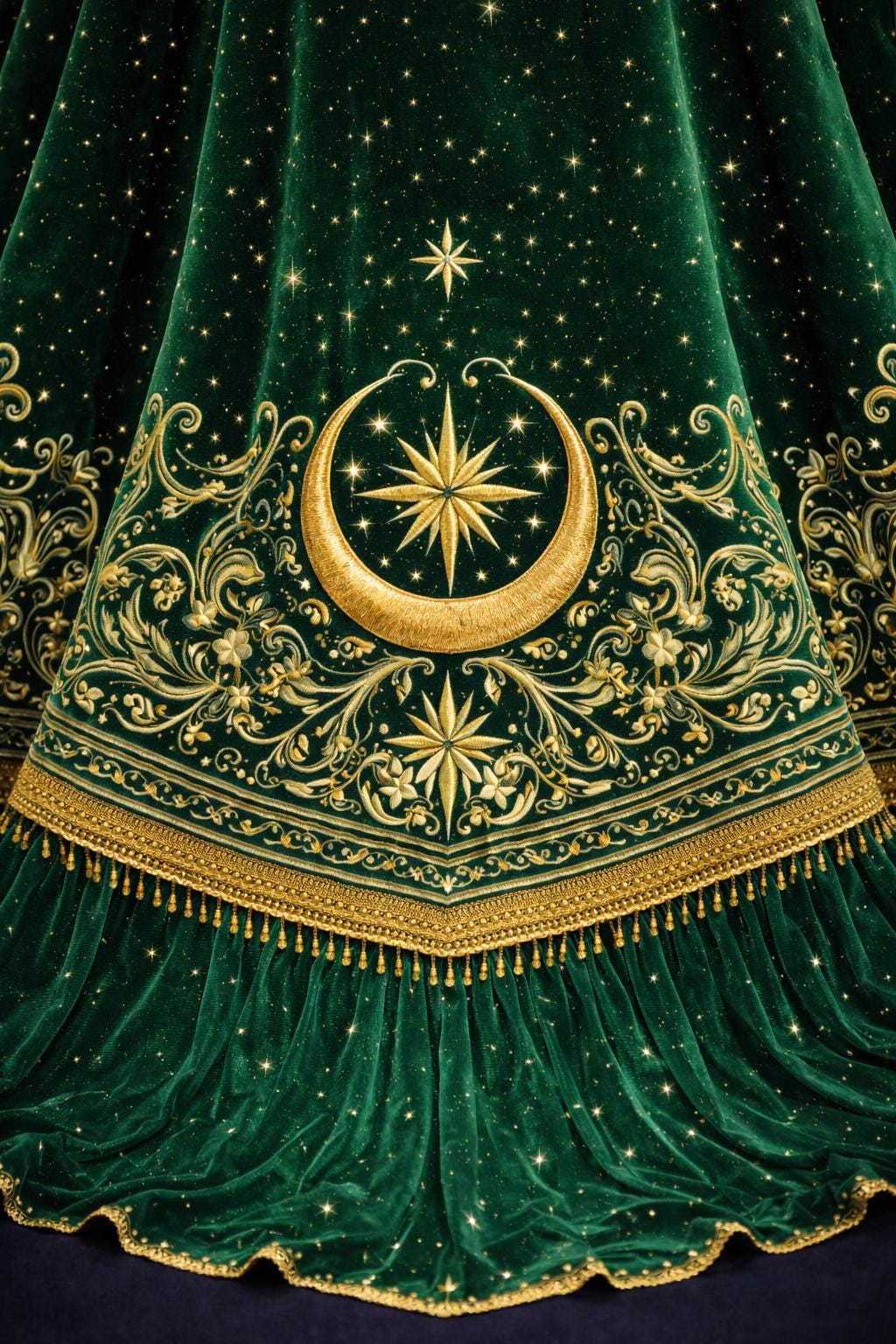 Emerald Green Velvet Hooded Cloak | Gold Embroidery, Celestial Cape - Etsy