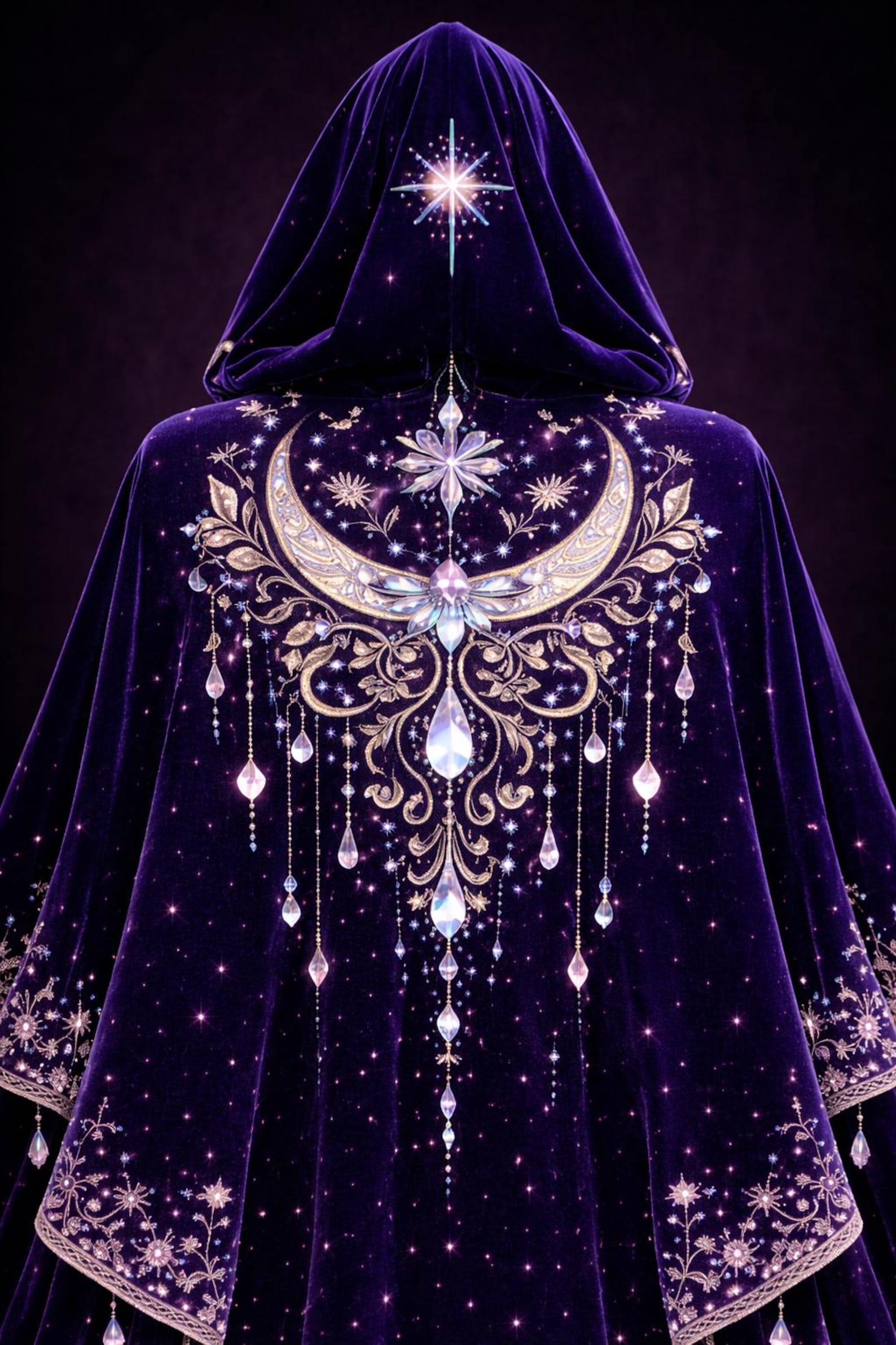 Purple Velvet Hooded Cloak | Celestial Moon Star Embroidery Cape - Etsy