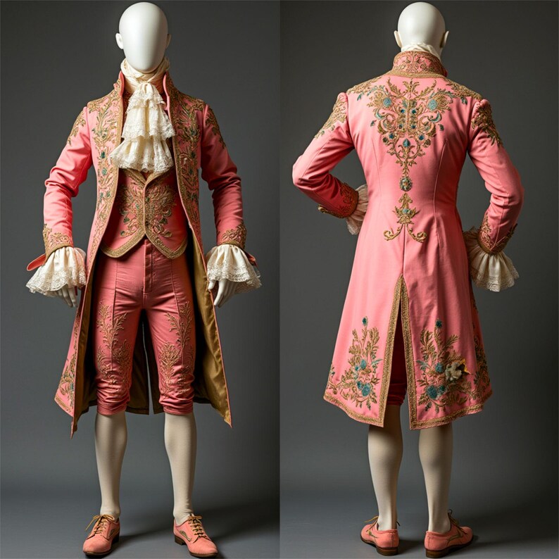 Men 18th Century Rococo Period 3pc Pink Costumes 1700s Historical ...
