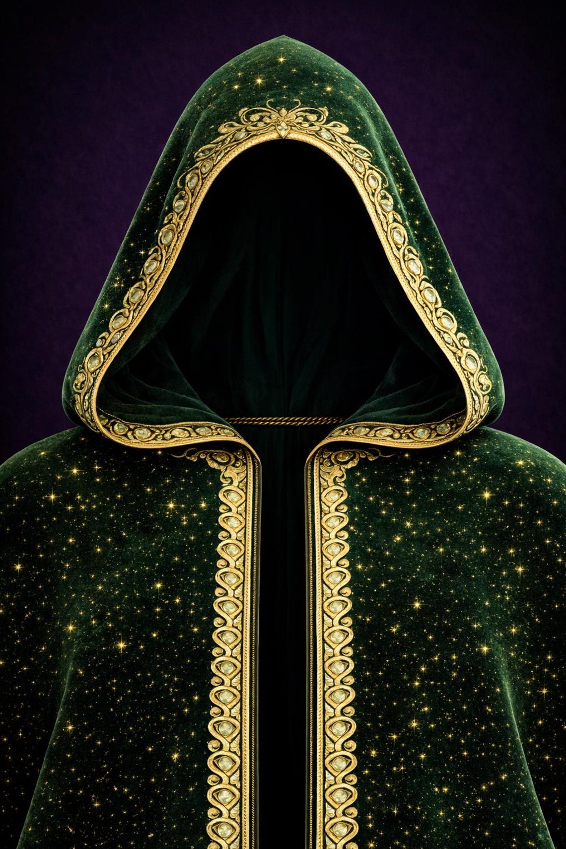 Emerald Green Velvet Hooded Cloak | Gold Embroidery, Celestial Cape - Etsy