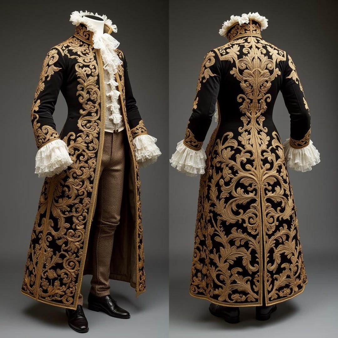 Customized Men Rococo Baroque Long Coat Only Historical Clothing Black ...