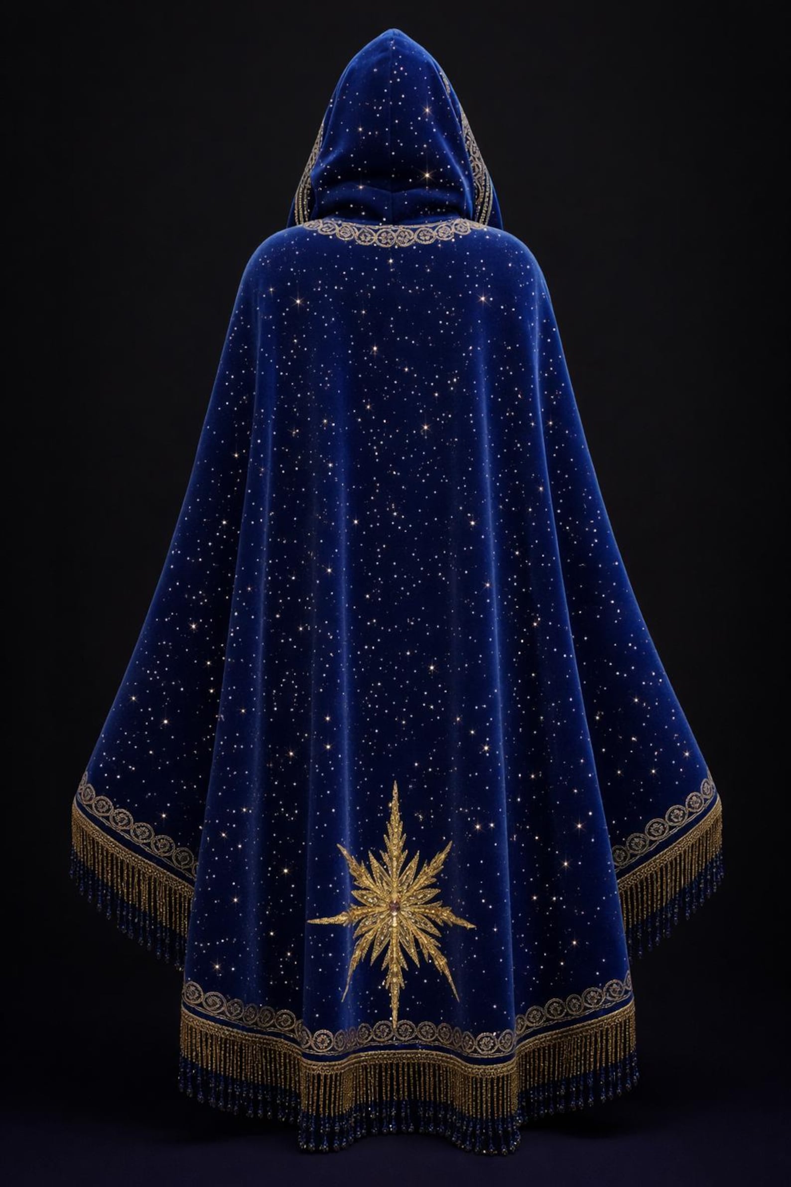 Royal Blue Velvet Hooded Cape | Gold Star Embroidery, Medieval Cloak - Etsy
