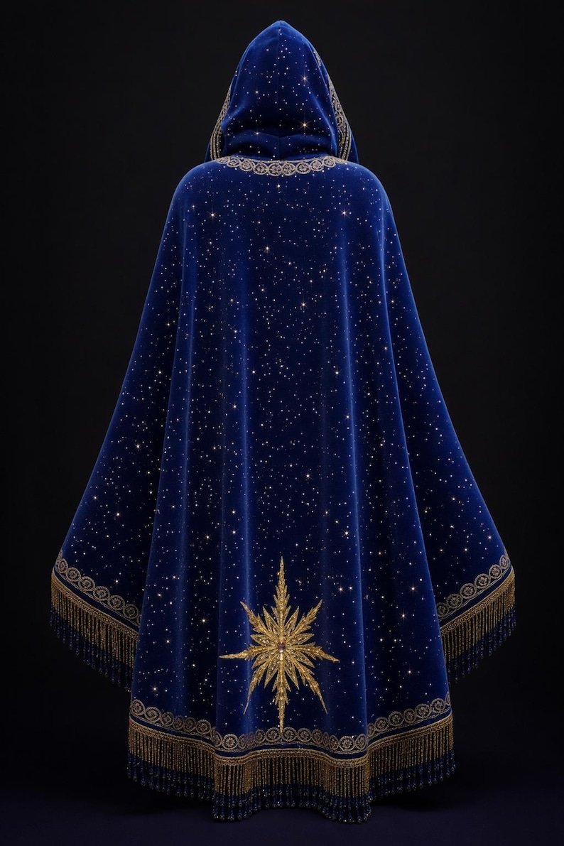 Royal Blue Velvet Hooded Cape | Gold Star Embroidery, Medieval Cloak - Etsy