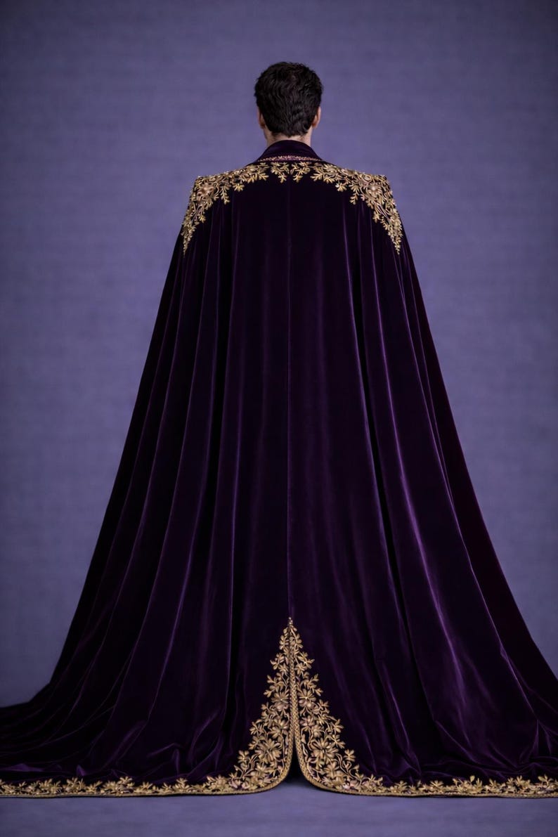 Purple Velvet Cape Suit for Men | Embroidered Wedding Tuxedo - Etsy
