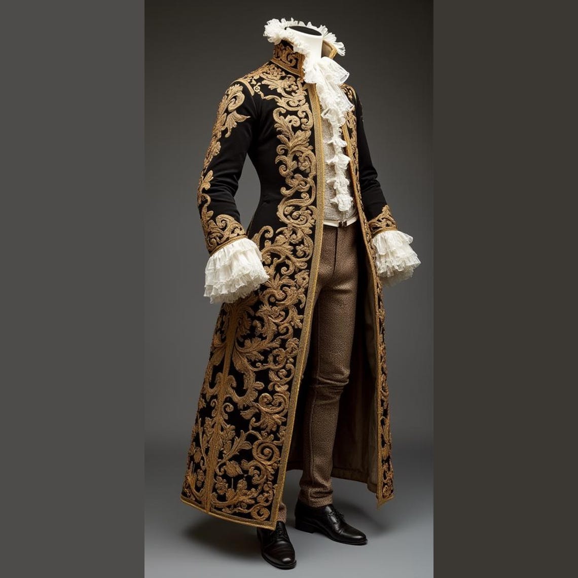 Customized Men Rococo Baroque Long Coat Only Historical Clothing Black ...
