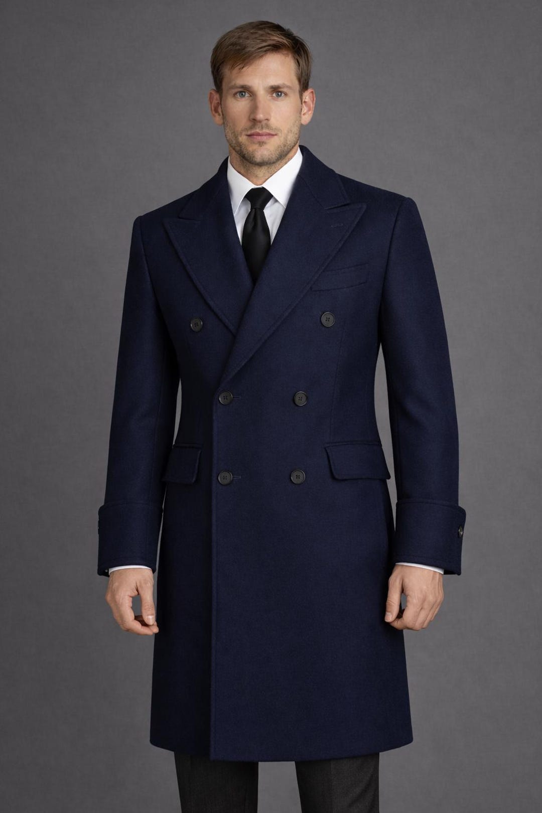 Navy Blue Wool Overcoat for Men | Double Breasted Winter Coat - Etsy