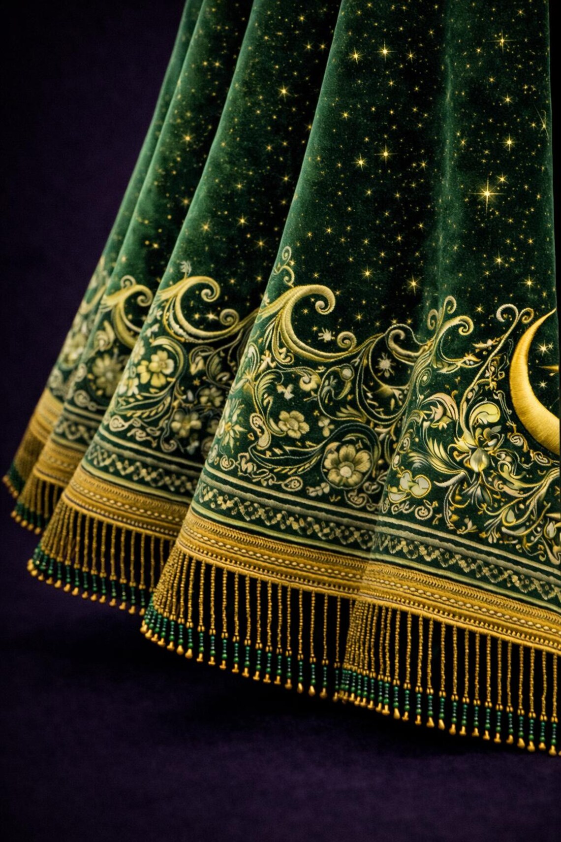 Emerald Green Velvet Hooded Cloak | Gold Embroidery, Celestial Cape - Etsy