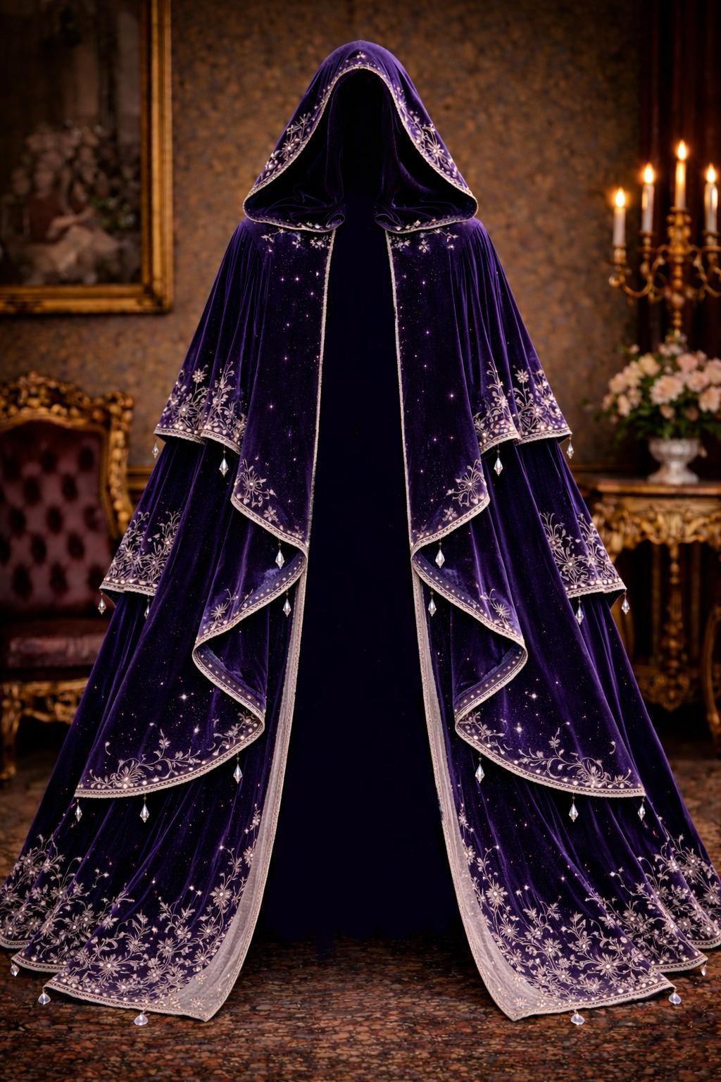 Purple Velvet Hooded Cloak | Celestial Moon Star Embroidery Cape - Etsy