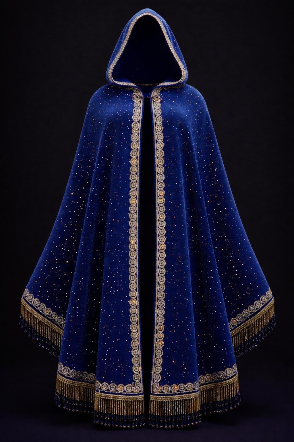 Royal Blue Velvet Hooded Cape | Gold Star Embroidery, Medieval Cloak - Etsy