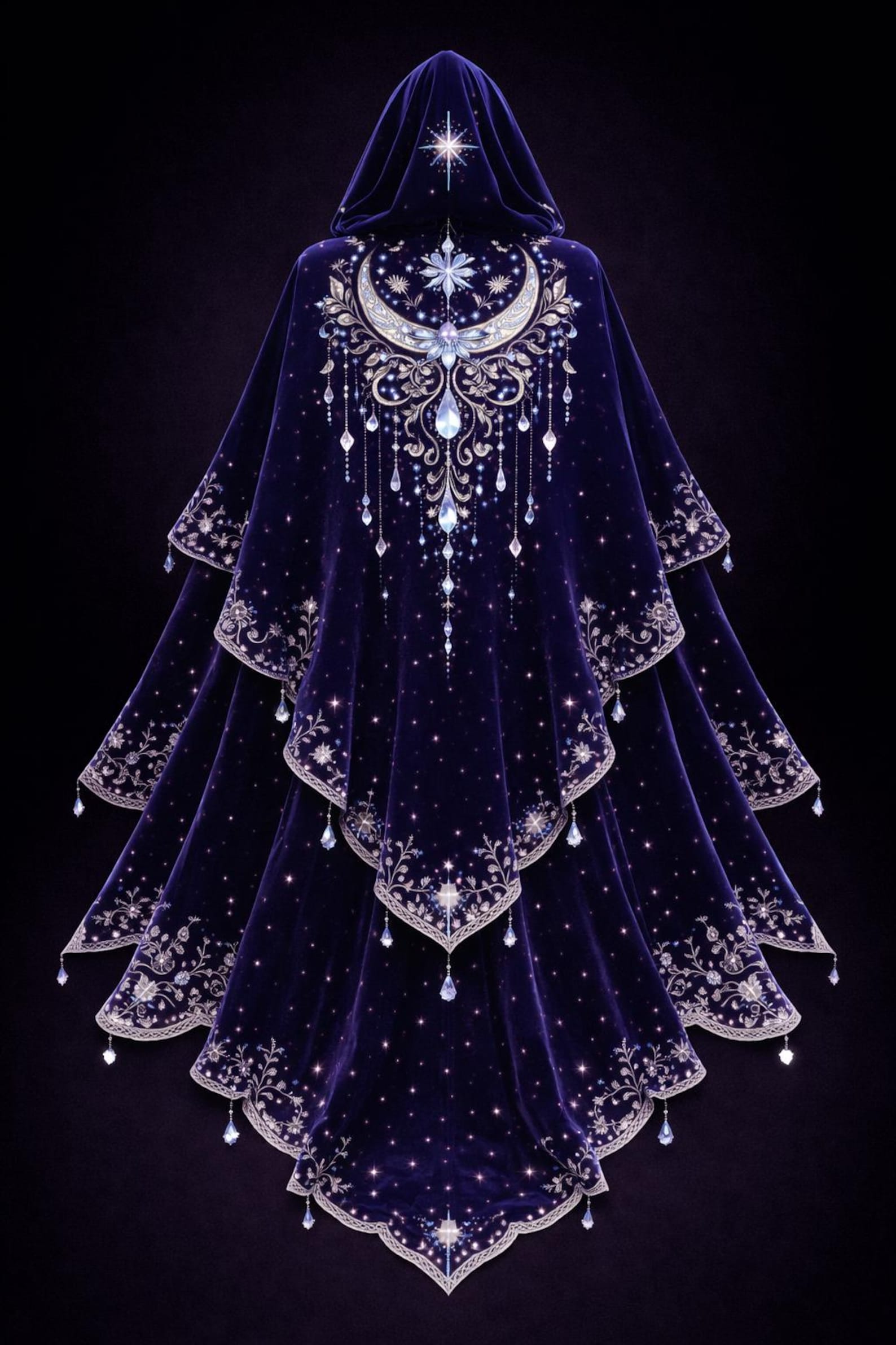 Purple Velvet Hooded Cloak | Celestial Moon Star Embroidery Cape - Etsy