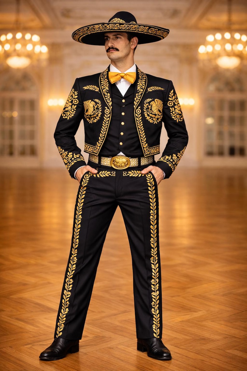 Hand-embroidered Black Cotton Mariachi Suit | Custom Charro Outfit - Etsy