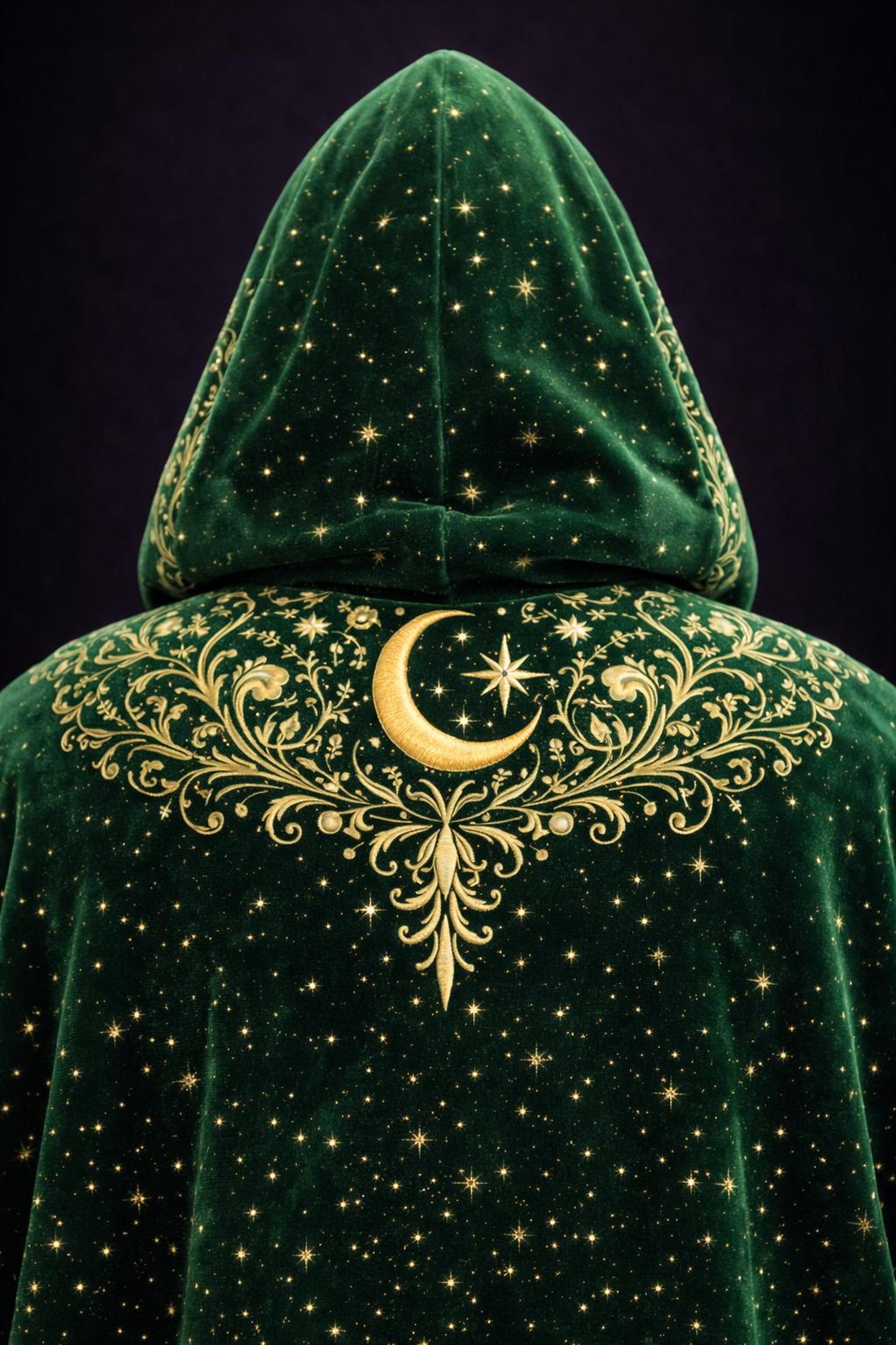 Emerald Green Velvet Hooded Cloak | Gold Embroidery, Celestial Cape - Etsy