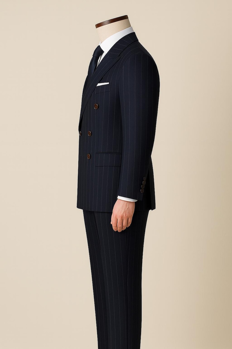 Navy Pinstripe DB Suit | Two Piece Tailored Suit - Etsy