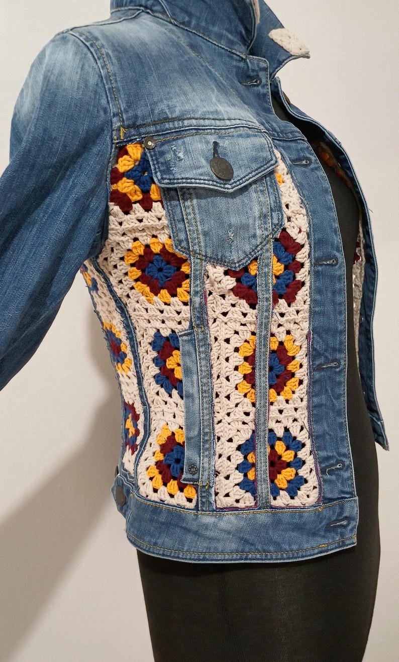 Custom Sewn Hand Embroidered Jean Jacket, Handmade Upcycled Denim ...