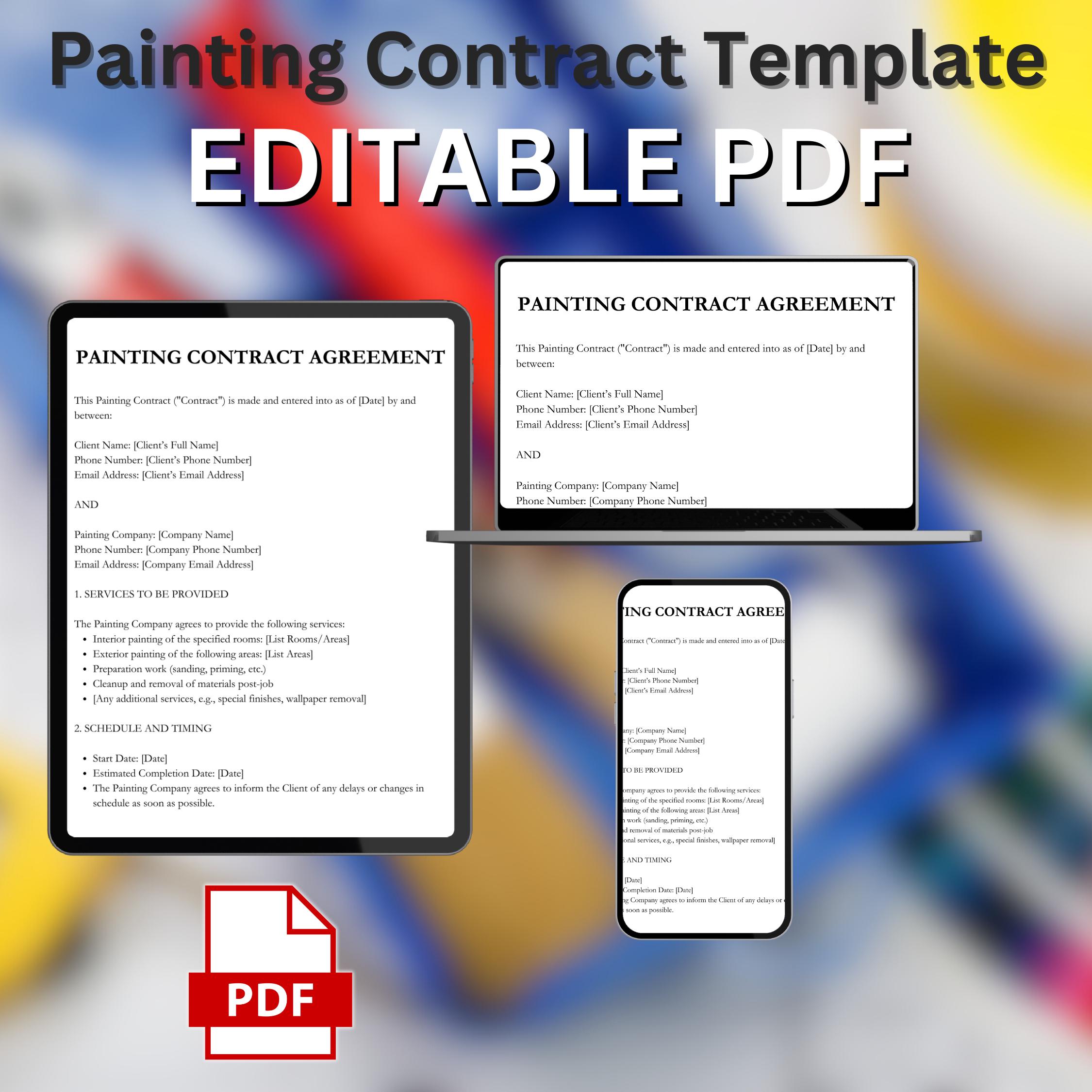 Custom Painting Contract Template for Small Businesses Editable ...