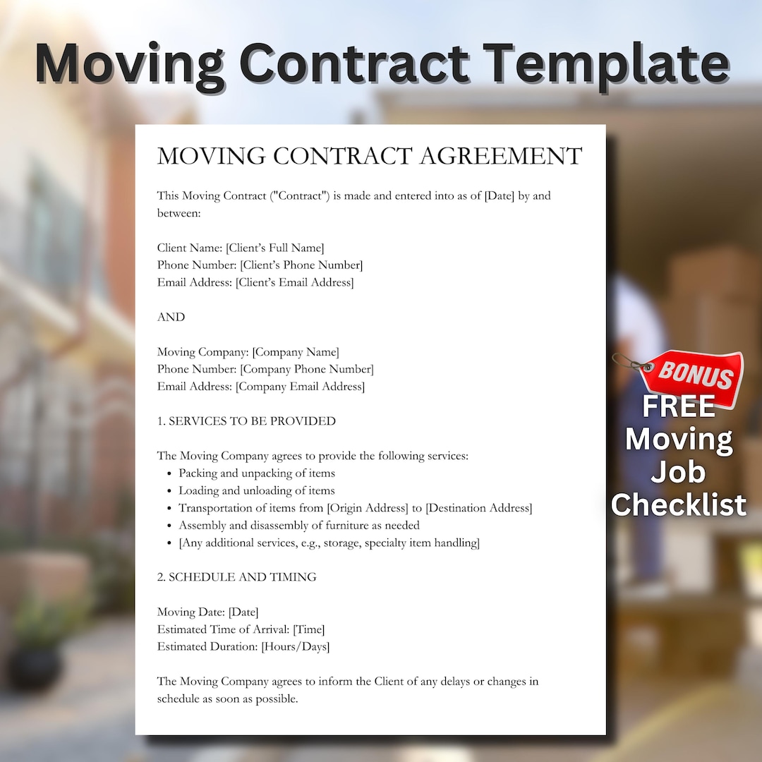 Moving Company Contract Agreement Template (moving Contract, Editable ...