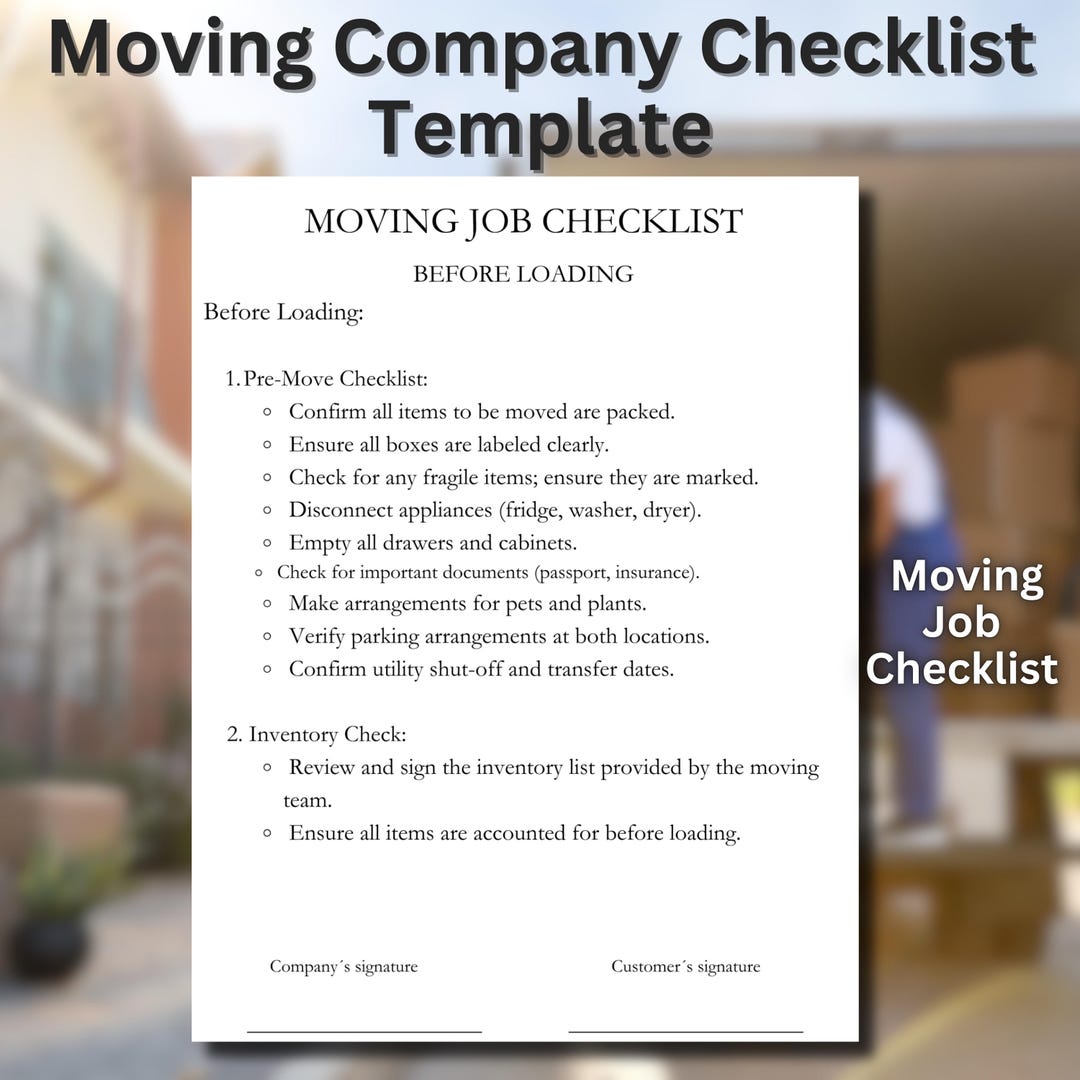 Before and After, Loading Essential, Moving Job Organizer, Printable ...