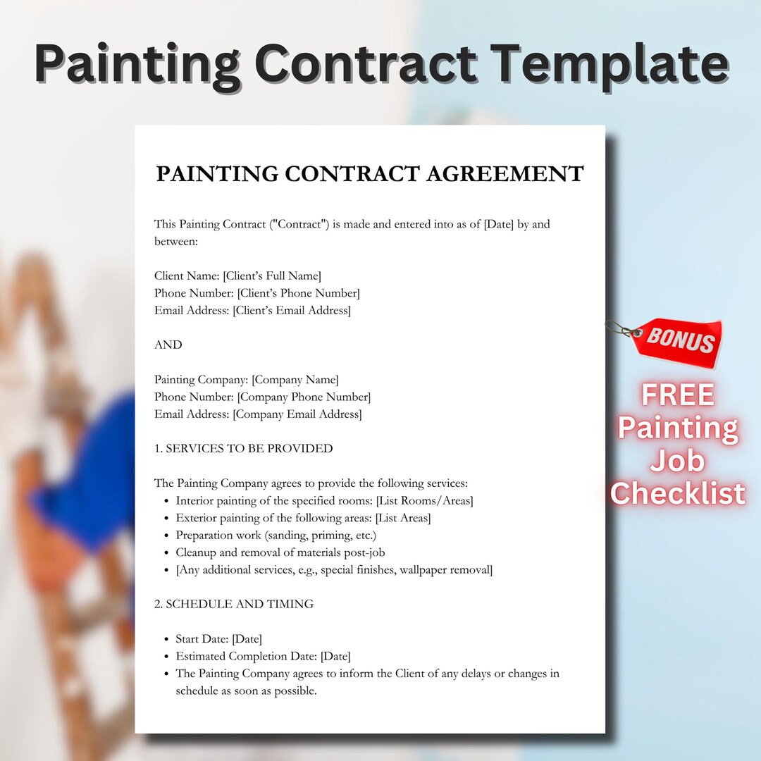 Custom Painting Contract Template for Small Businesses | Editable ...