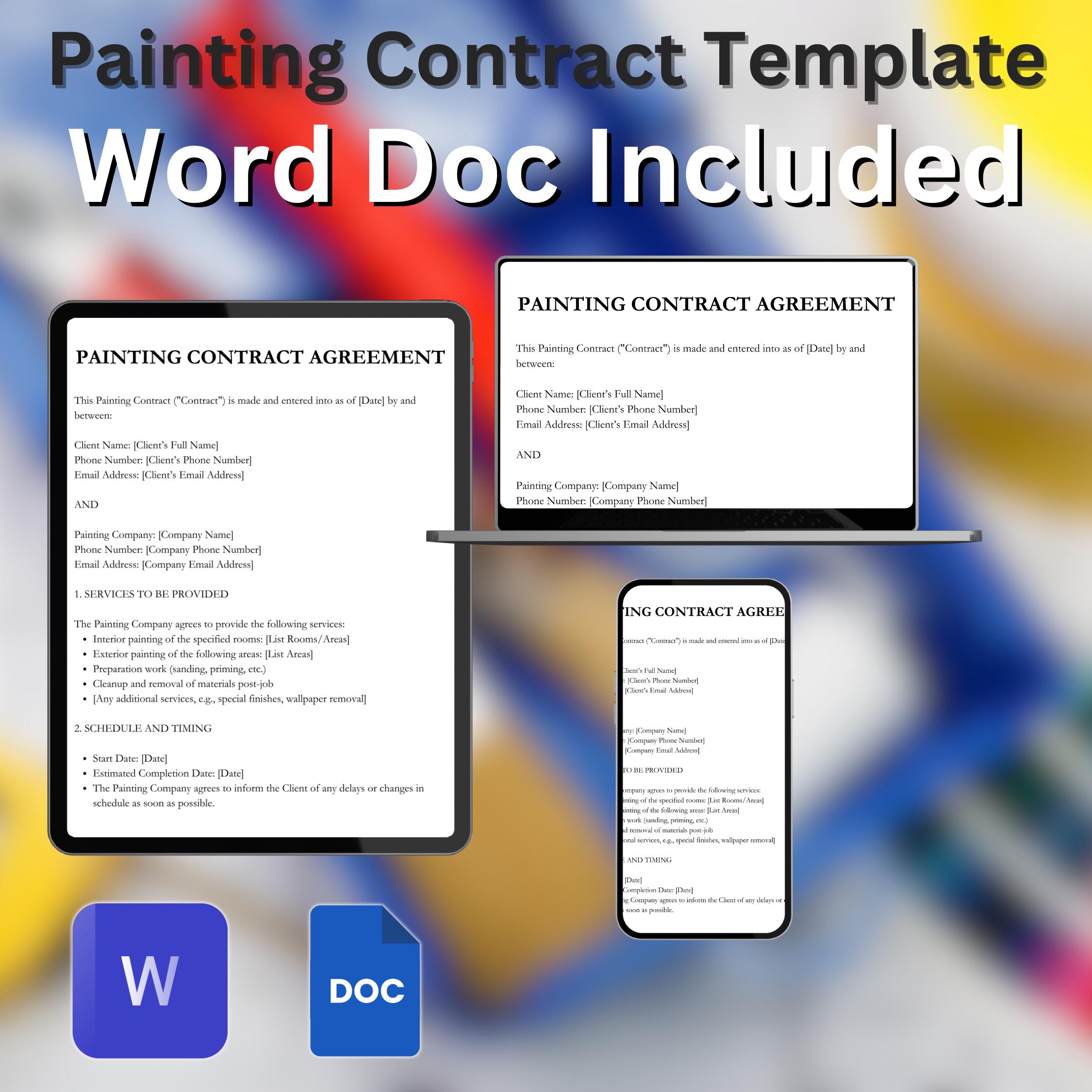 Custom Painting Contract Template for Small Businesses | Editable ...