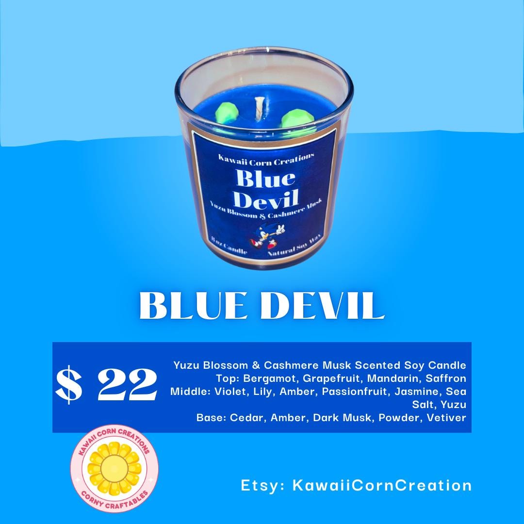 Sonic Blue Devil - Yuzu Blossom & Cashmere Musk Scented Soy Candle - Etsy