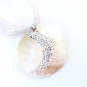Celeste - Stacked Crescent Moon and Shell Disk on Silver Ribbon - Etsy