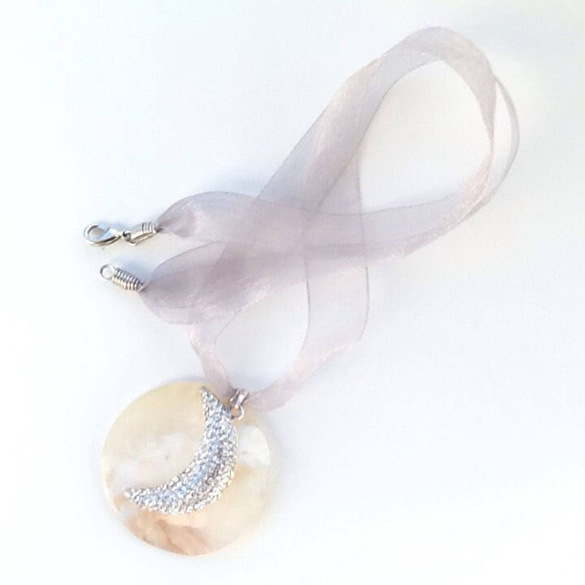 Celeste Stacked Crescent Moon and Shell Disk on Silver - Etsy