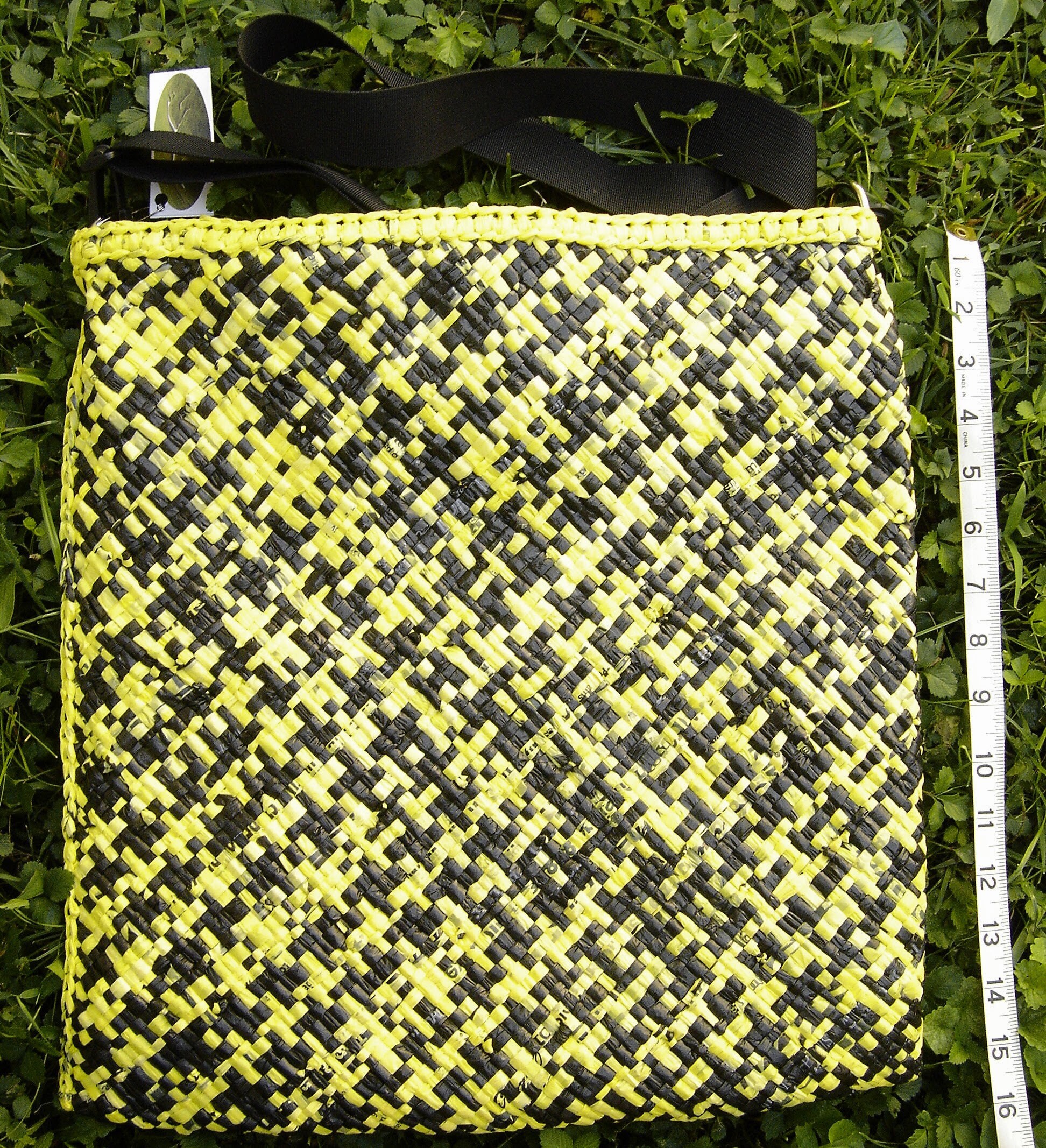 Reclaimed Plastic Tote Black and Yellow Lined Plarn, Zero Waste ...