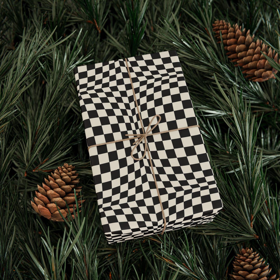 Checkerboard Christmas Wrapping Papers, Black White Distorted Gift Wrap ...