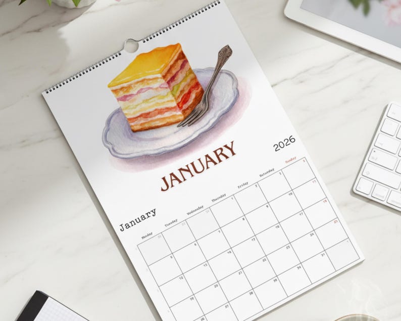 Watercolor Food Wall Calendar 2026 | Cozy Kitchen Art Calendar ...